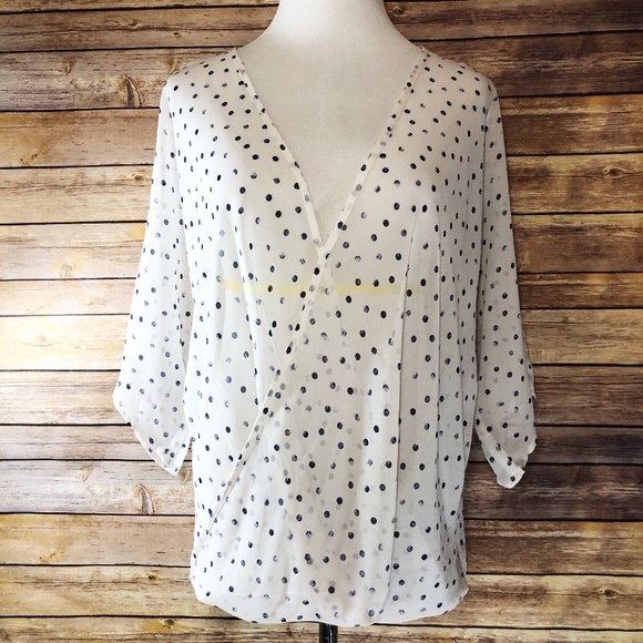 Wayf | Tops | Wayf White Blue Sheer Polka Dot Surplice Blouse | Poshmark